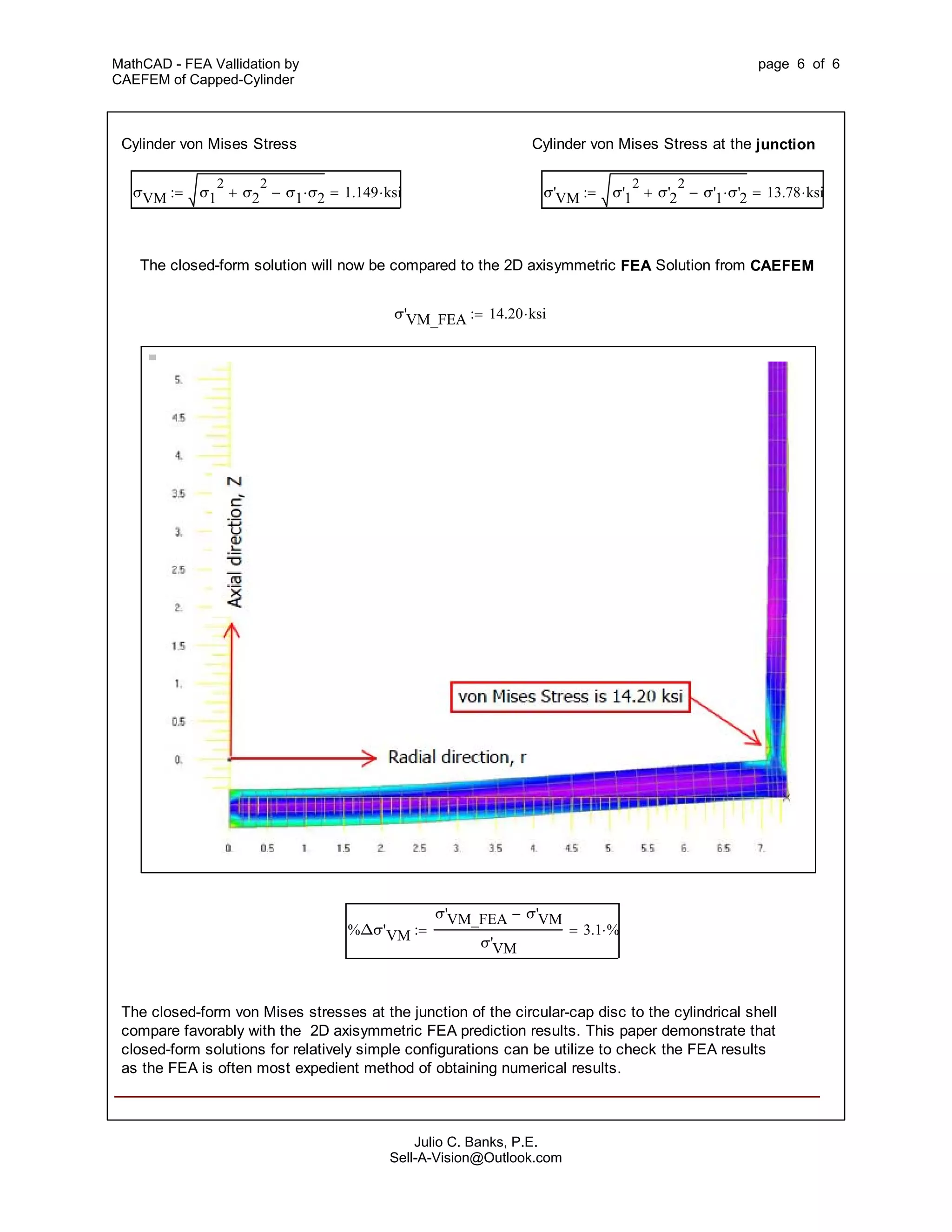 MathCAD FEA vallidation by caefem of capped-cylinder stresses | PDF