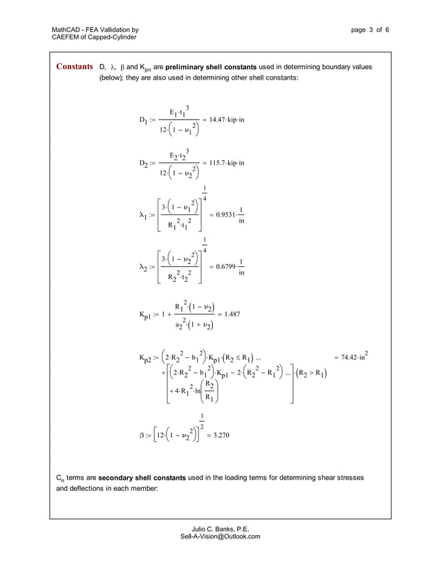 MathCAD FEA vallidation by caefem of capped-cylinder stresses | PDF