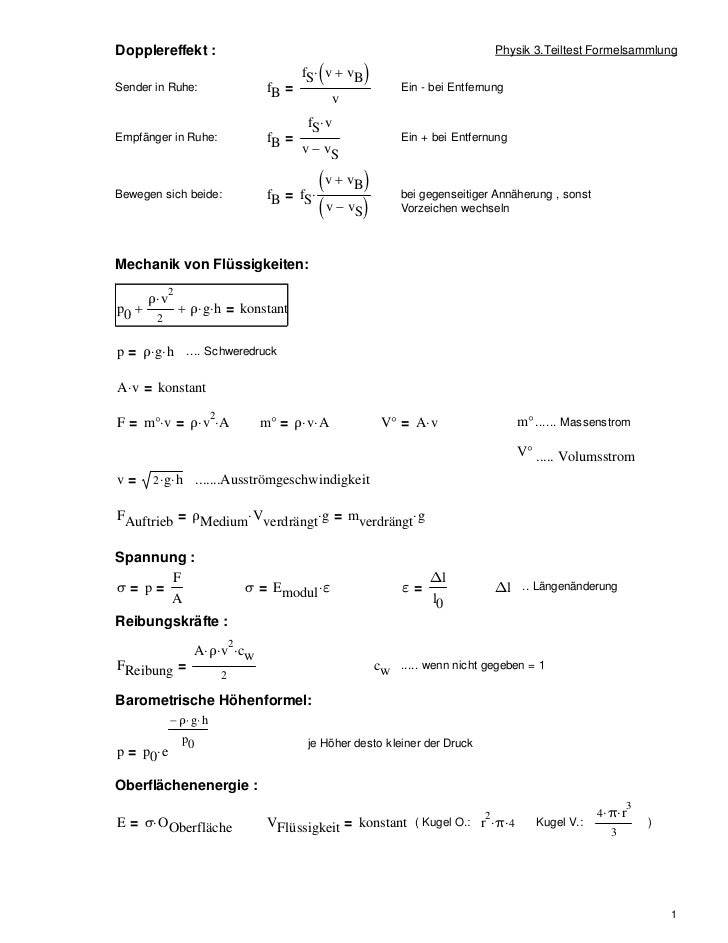 Formelsammlung Physik