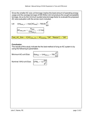 Mathcad manual sizing of hvac equipment in tons and cfm | PDF