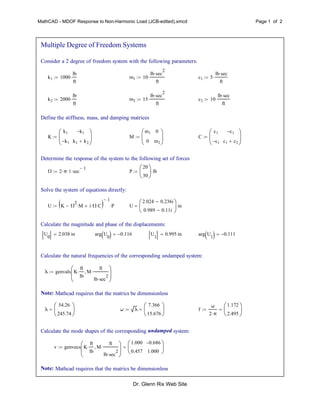 Math cad mdof response to non-harmonic load (jcb-edited) | PDF | Physics | Science