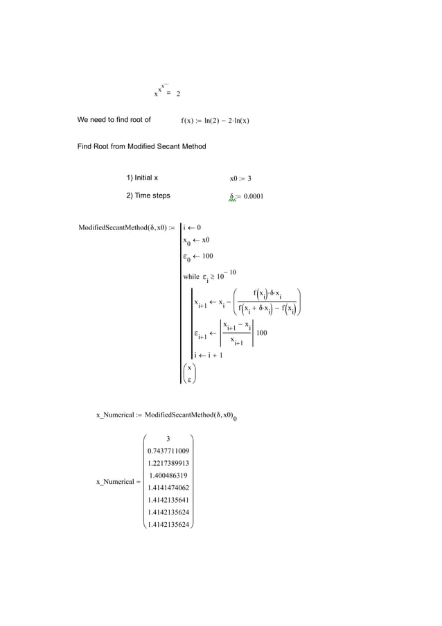Mathcad - modified secant method 2 | PDF | Physics | Science