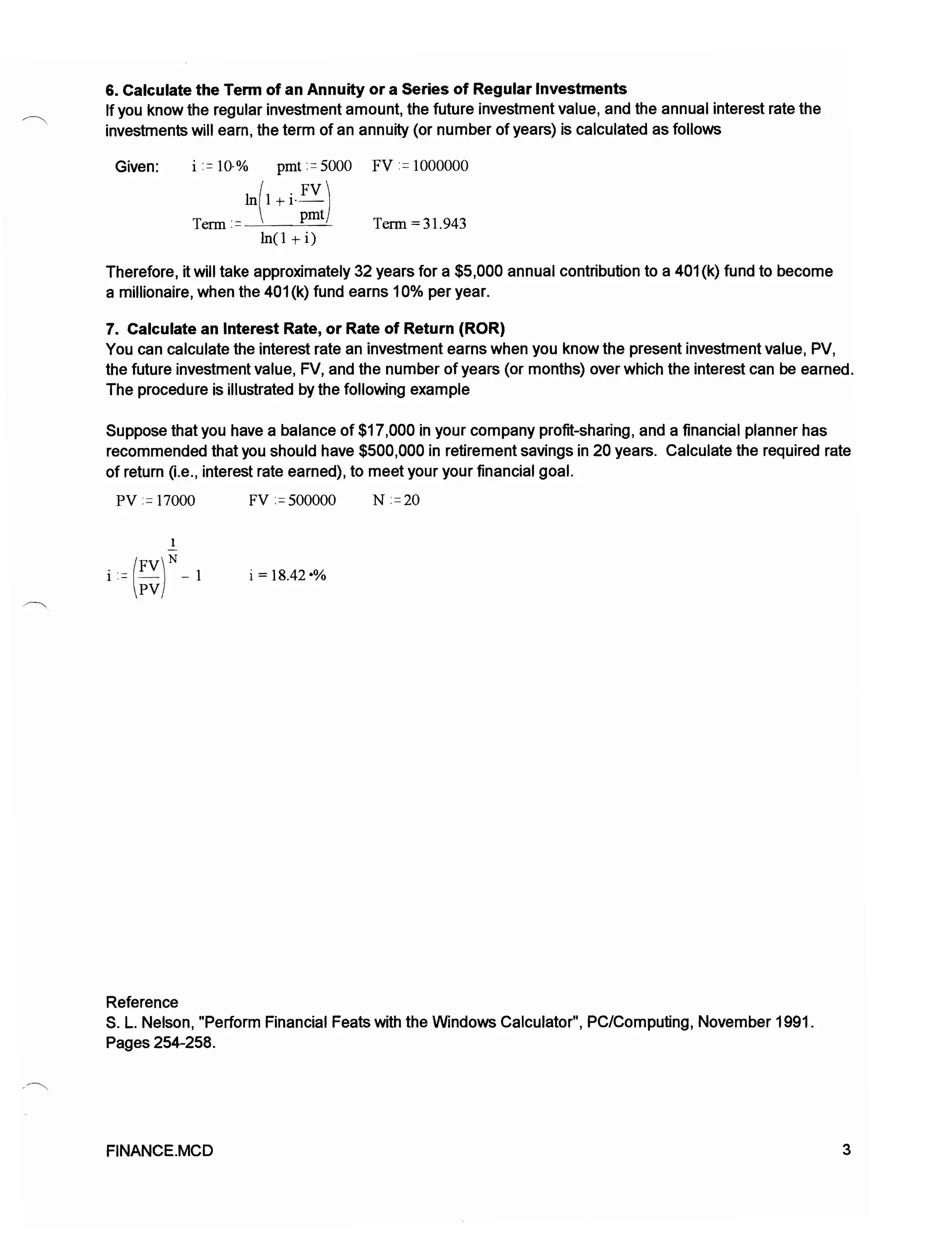 MathCAD seven common financial computations | PDF