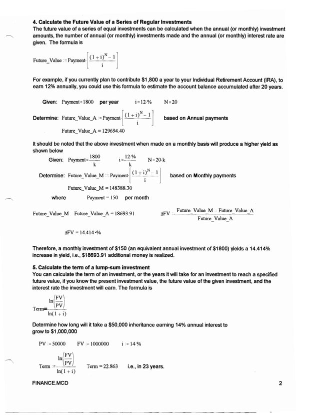 MathCAD seven common financial computations | PDF