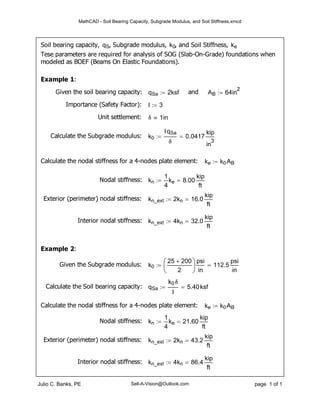 Math cad soil bearing capacity, subgrade modulus, and soil stiffness | PDF