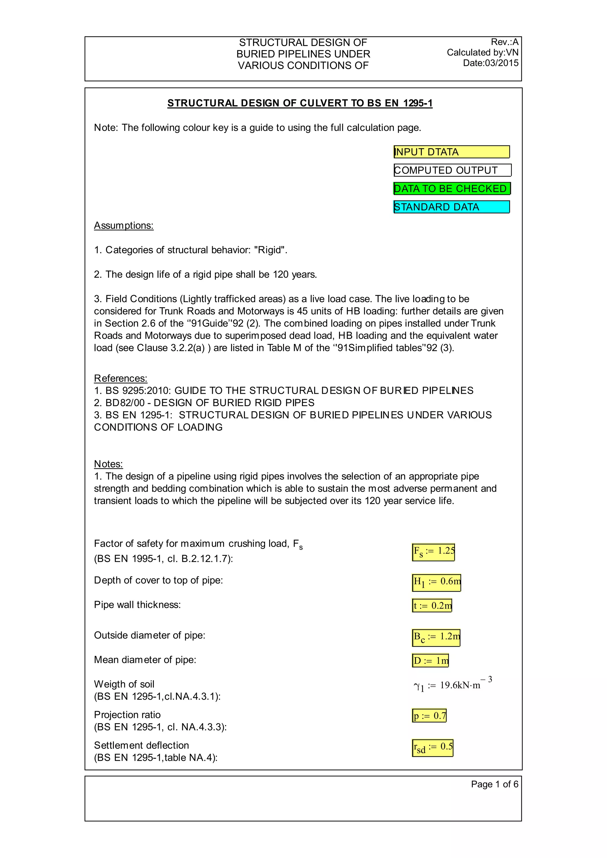 STRUCTURAL DESIGN OF PIPE CULVERT TO BS EN 1295-1 | PDF