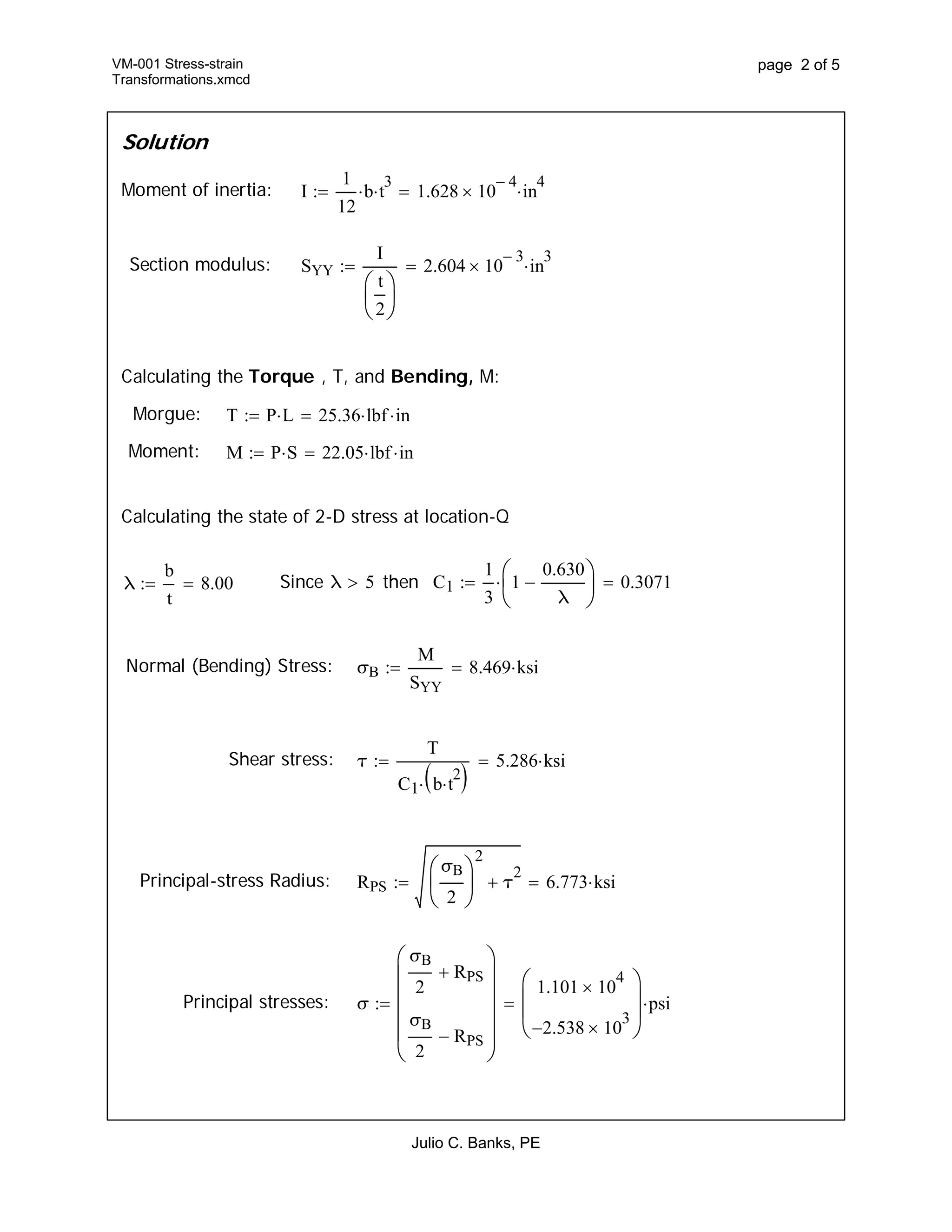 Math cad vm-001 stress-strain transformations | PDF
