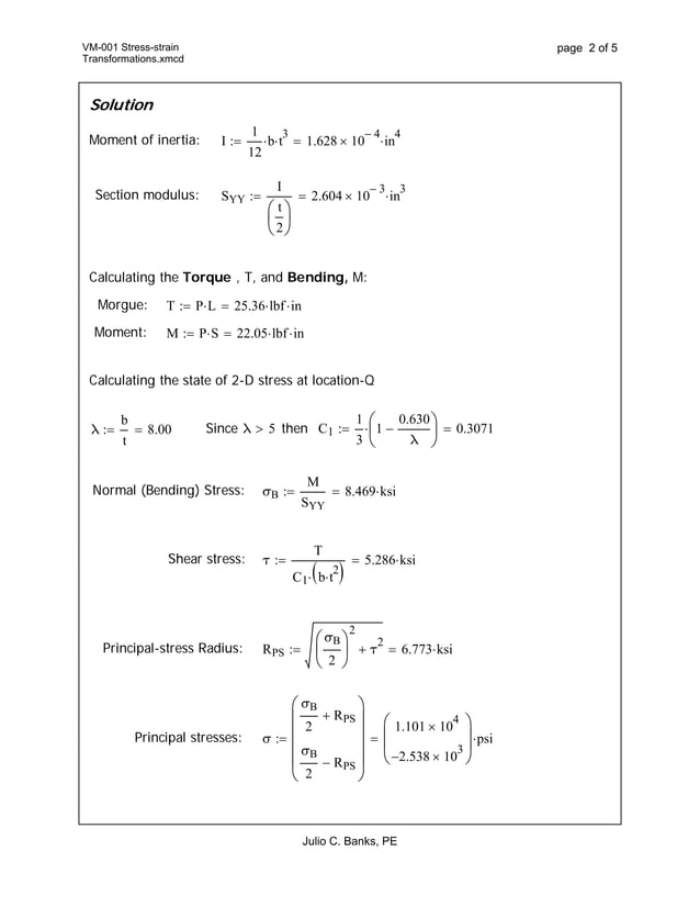 Math cad vm-001 stress-strain transformations | PDF | Physics | Science