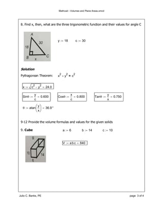 Mathcad volumes and plane areas | PDF
