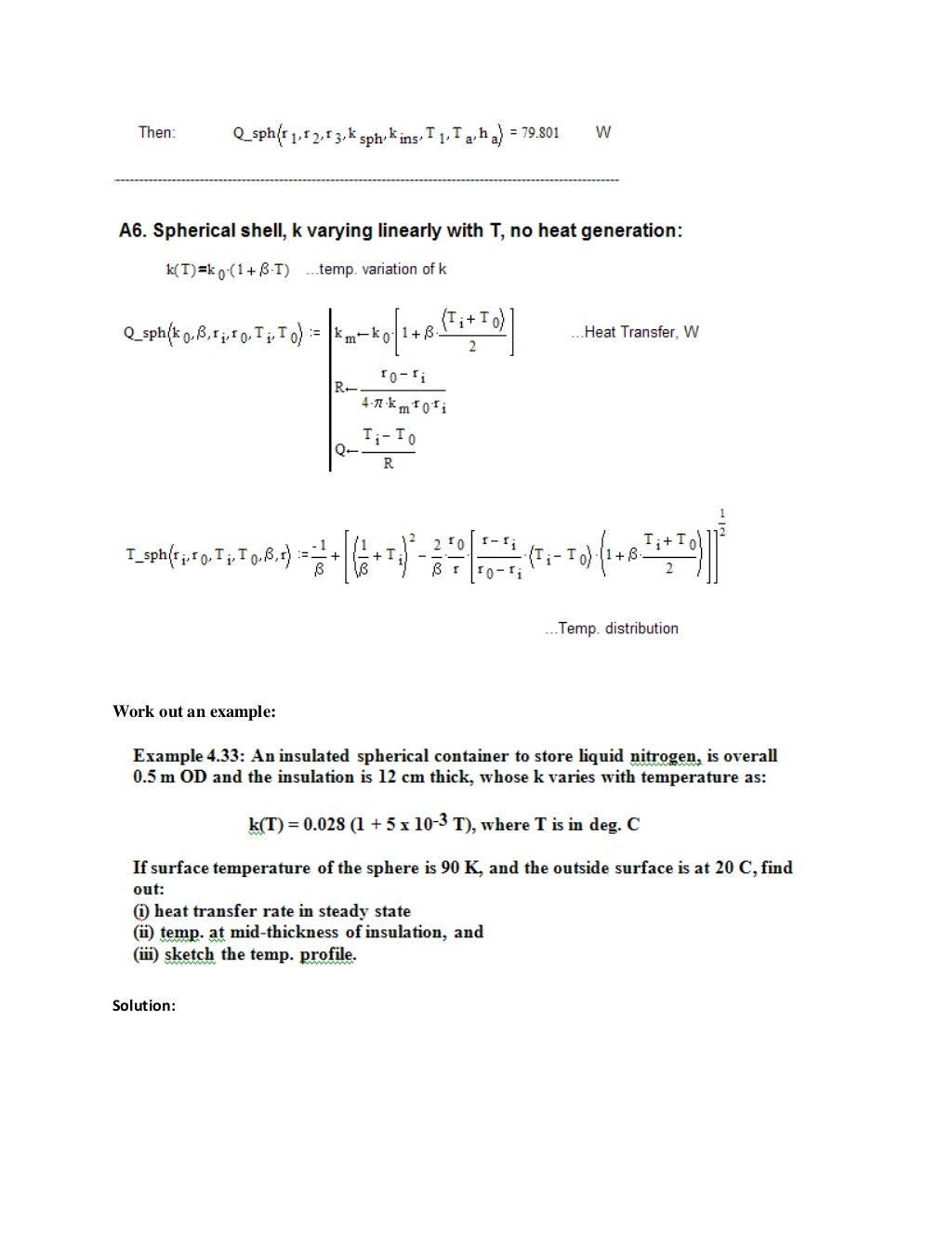 Mathcad Functions for Conduction heat transfer calculations