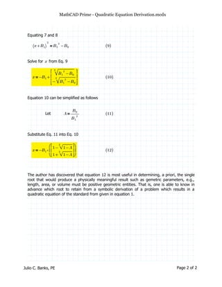 Math cad prime quadratic equation derivation | PDF