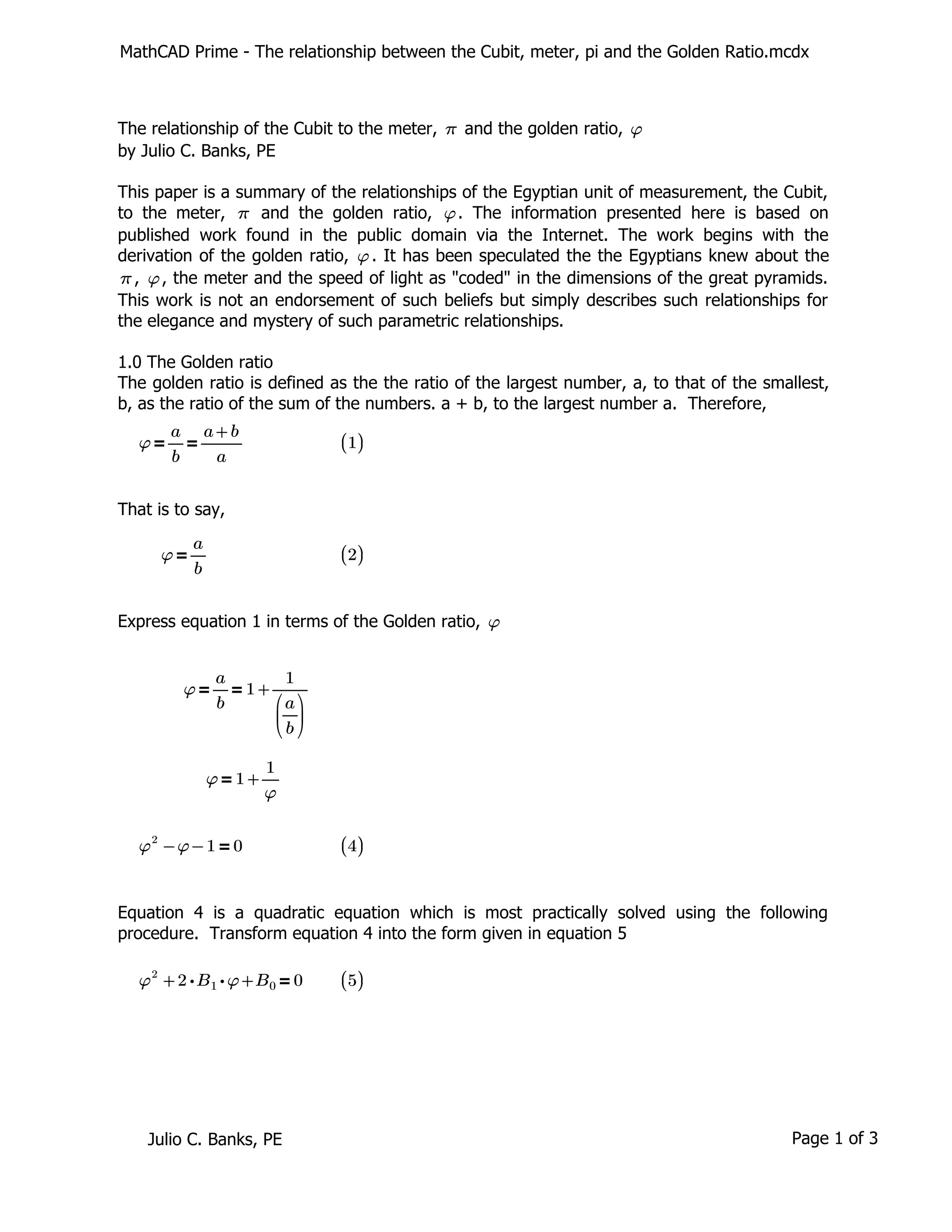 Math cad prime the relationship between the cubit, meter, pi and the ...