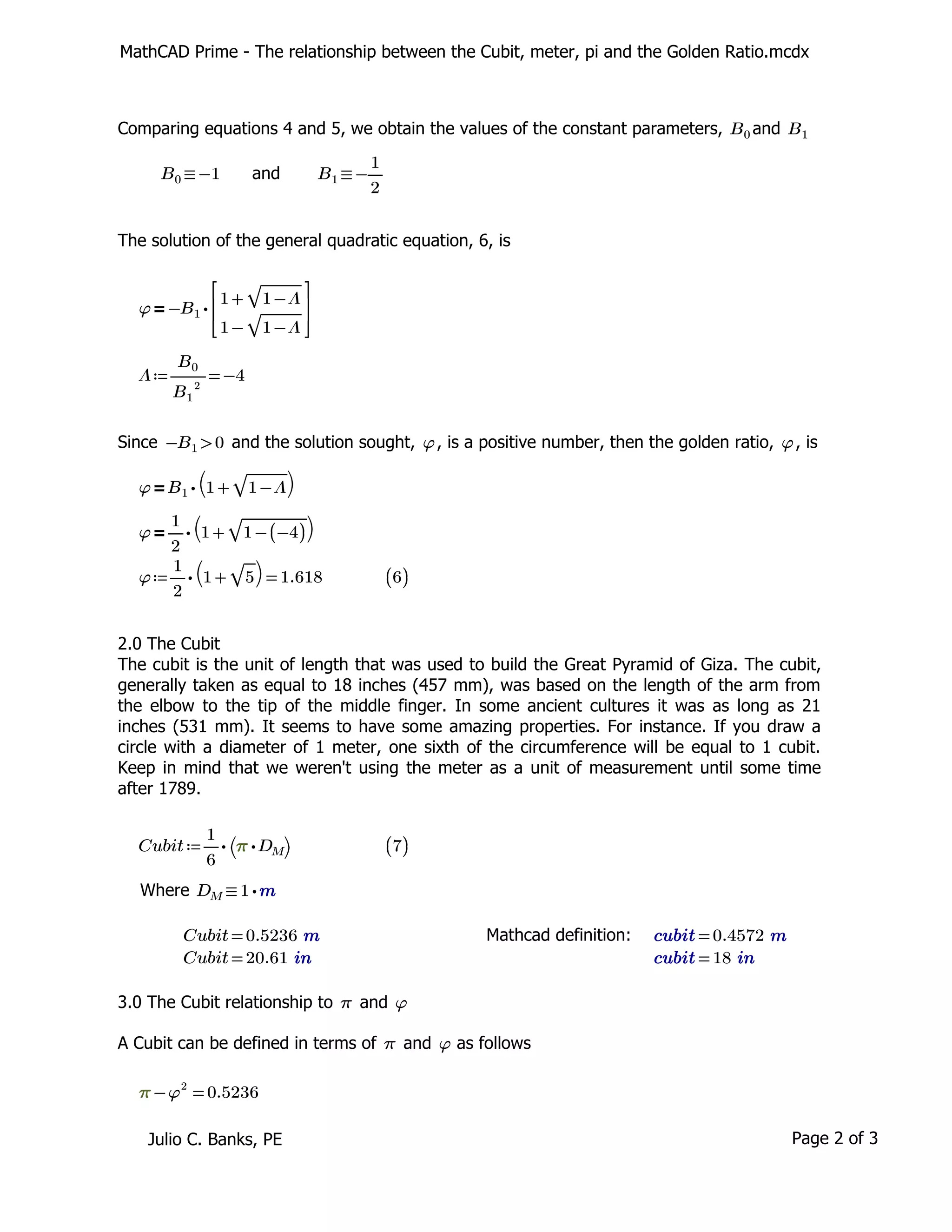 Math cad prime the relationship between the cubit, meter, pi and the ...