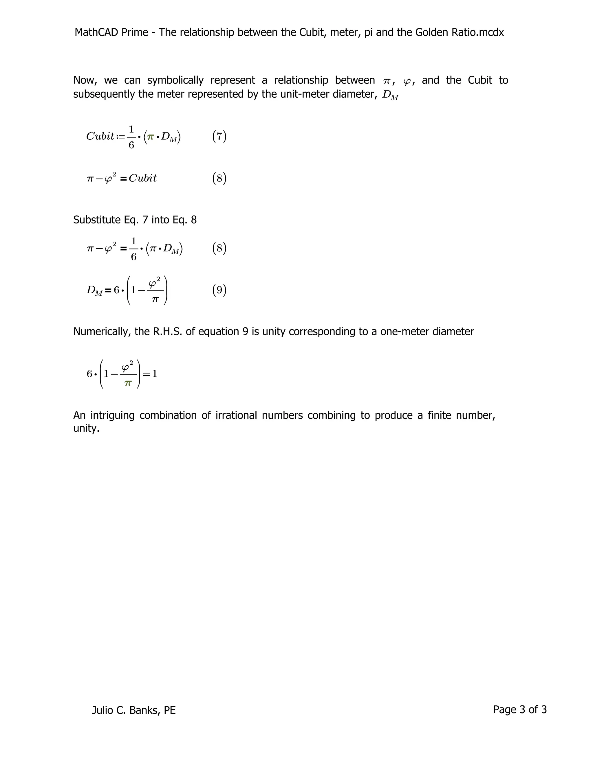 Math cad prime the relationship between the cubit, meter, pi and the ...