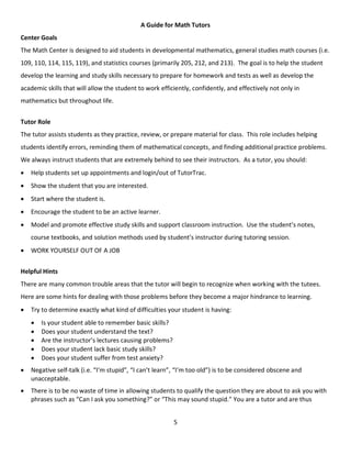 Math center tutor_orientation_manual_2012 | PDF | Secondary Education | Education