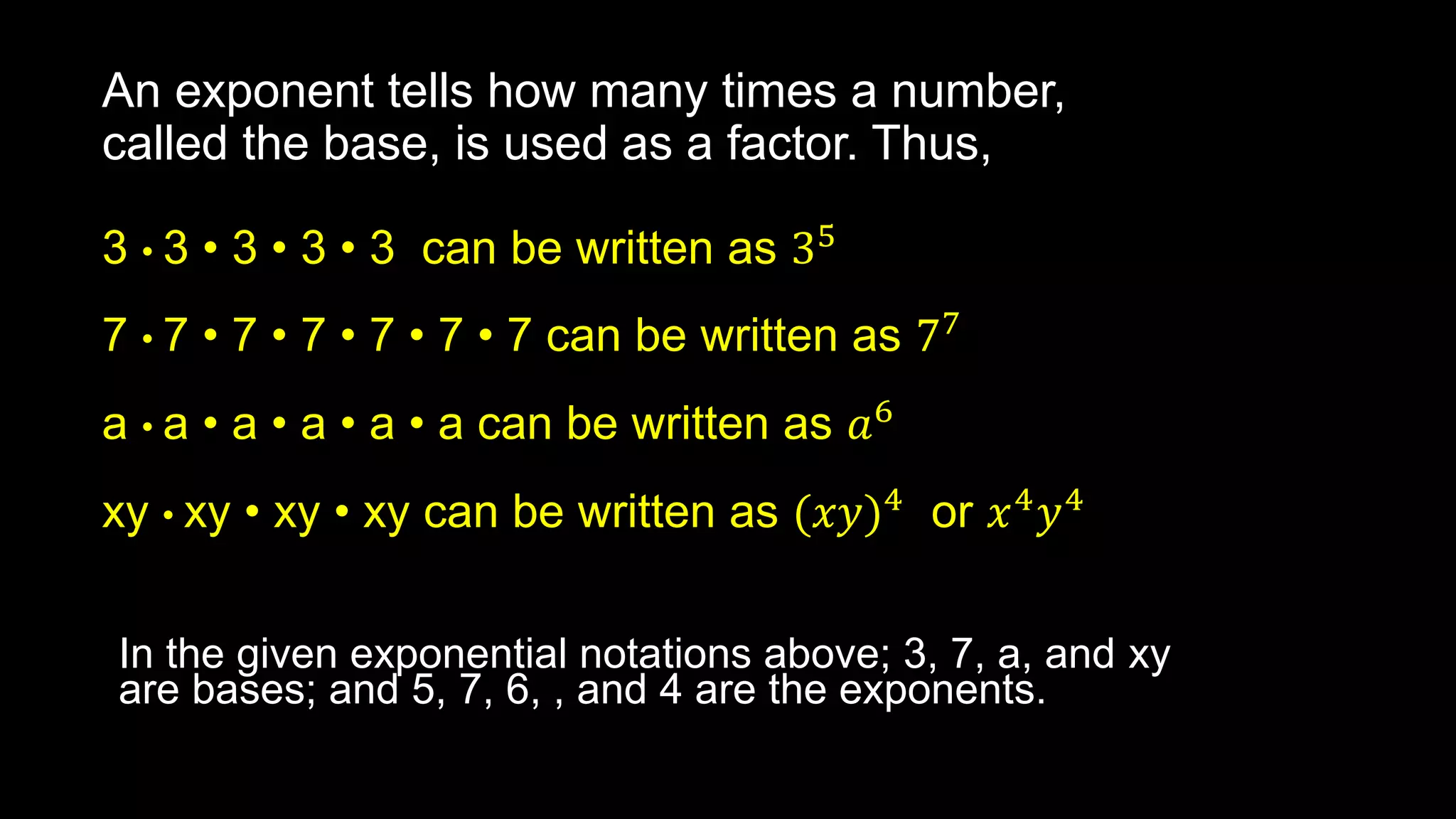 Math chapter 3 exponent and exponents as repeated multiplication | PPTX