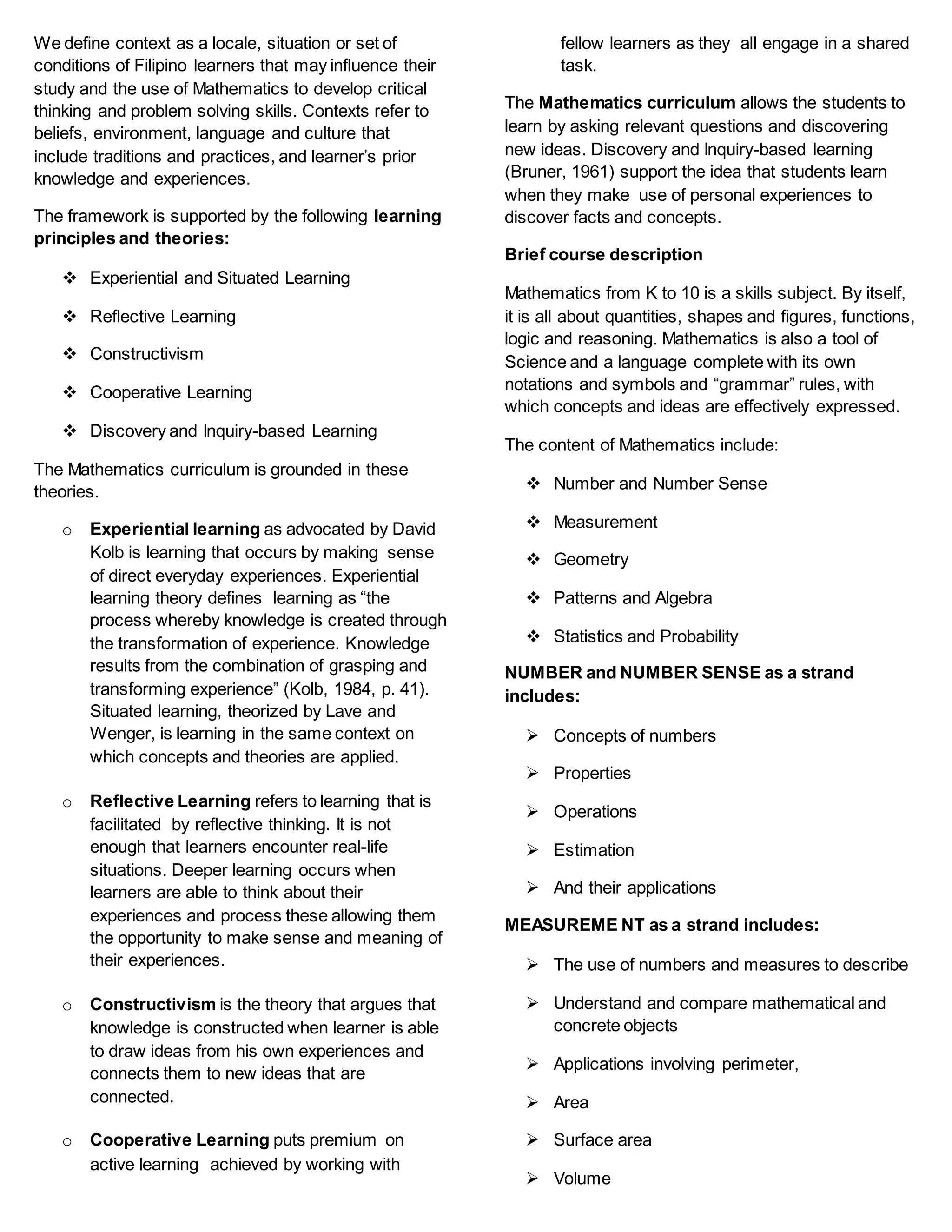 Math curriculum guide | DOCX | Primary Education | Education