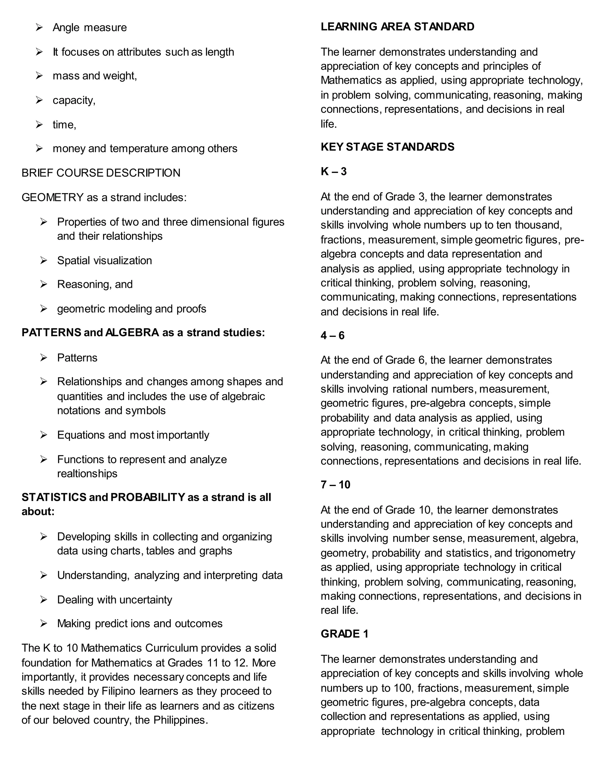 Math curriculum guide | DOCX | Primary Education | Education
