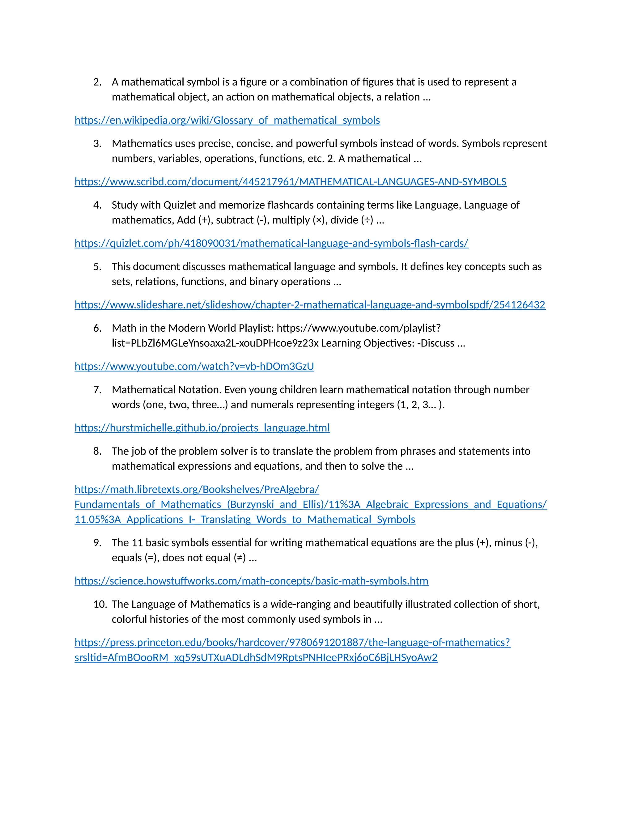 Mathematics in the modern world:Mathematical language and symbols | DOCX
