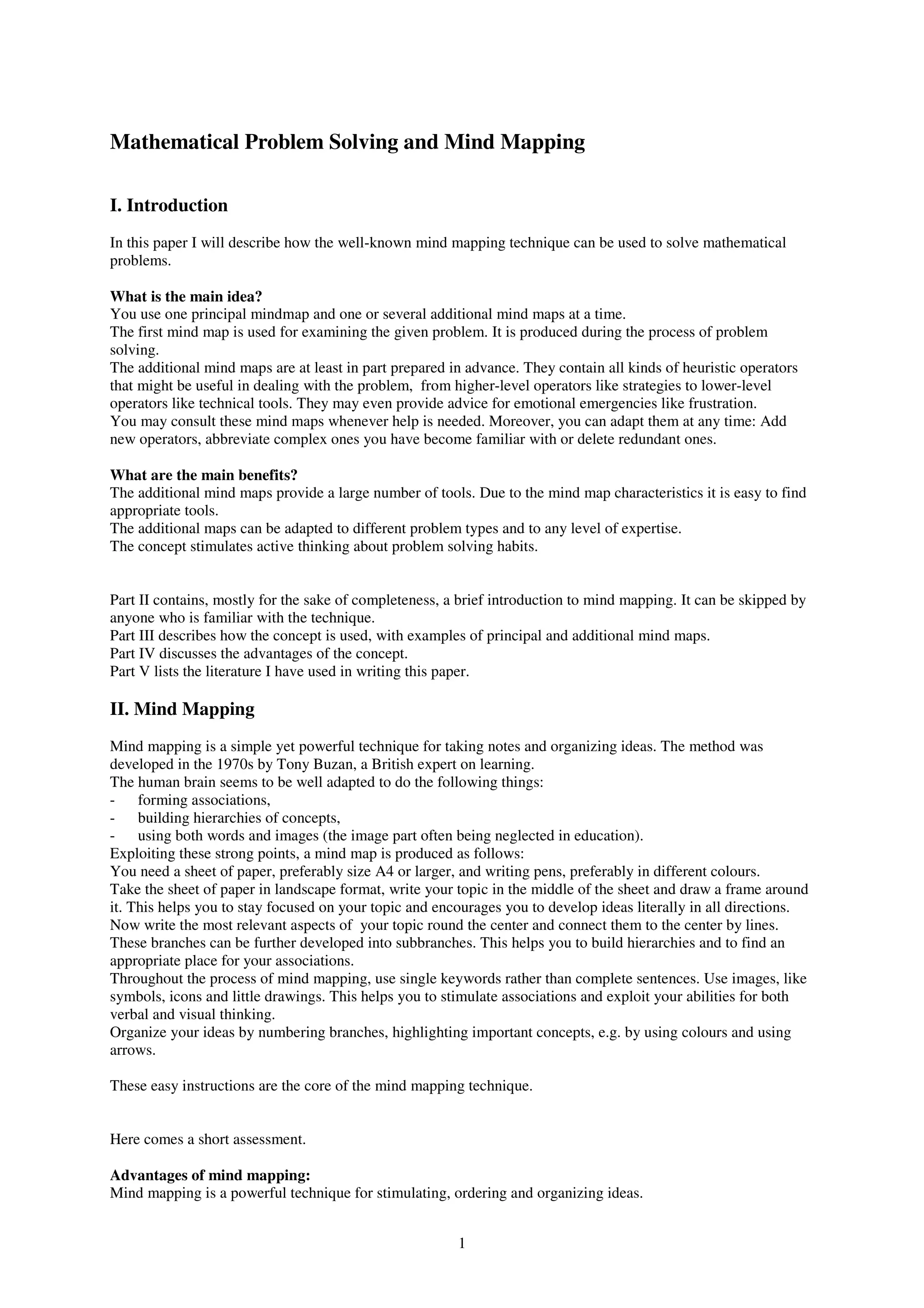 Mathematical Problem Solving And Mind Mapping | PDF