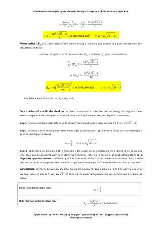 Mathematical analysis of decahedron with 10 congruent faces each as a ...
