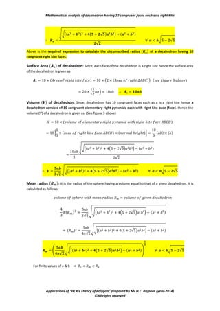 Mathematical analysis of decahedron with 10 congruent faces each as a ...
