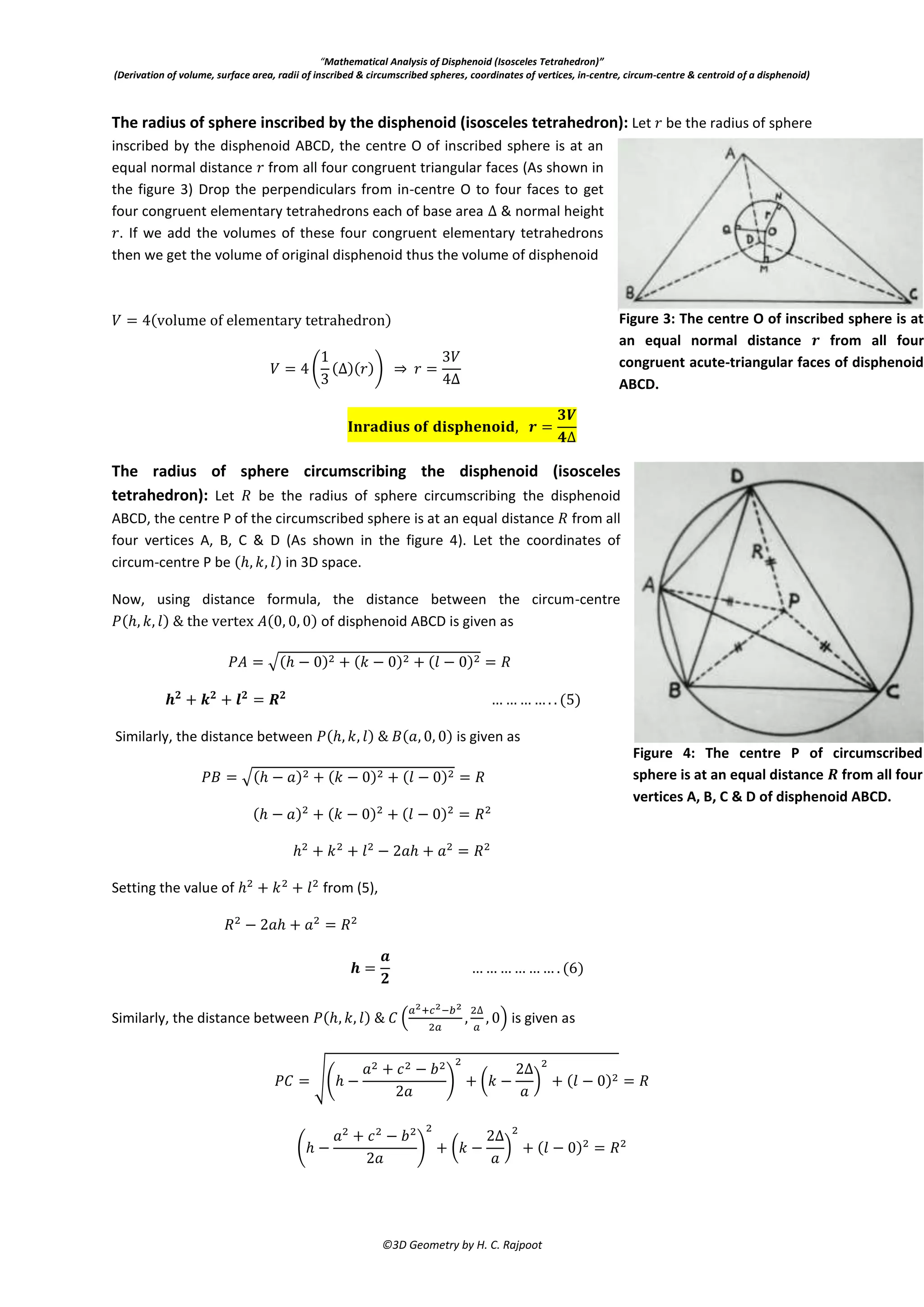 Mathematical analysis of disphenoid (isosceles tetrahedron) (volume ...