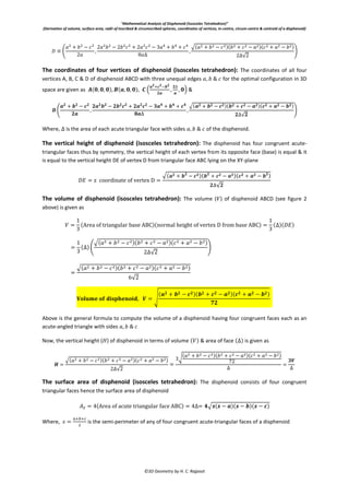 Mathematical analysis of disphenoid (isosceles tetrahedron) (volume ...