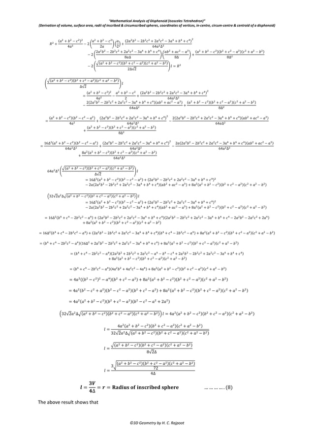 Mathematical analysis of disphenoid (isosceles tetrahedron) (volume ...