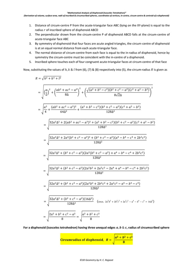 Mathematical analysis of disphenoid (isosceles tetrahedron) (volume ...