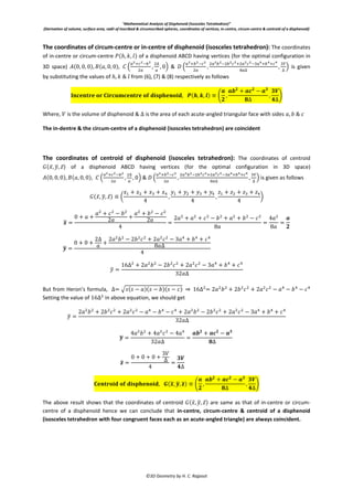 Mathematical analysis of disphenoid (isosceles tetrahedron) (volume ...