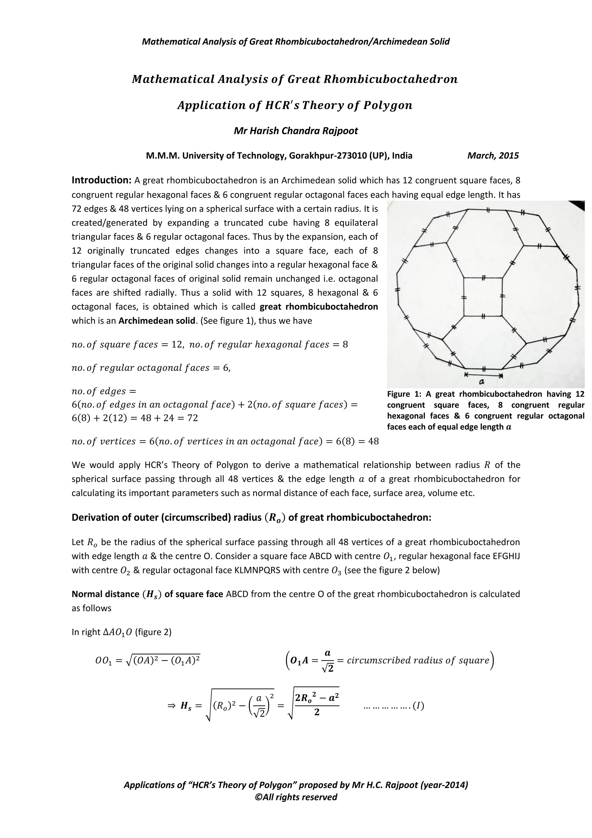 Mathematical analysis of great rhombicuboctahedron (an Archimedean ...