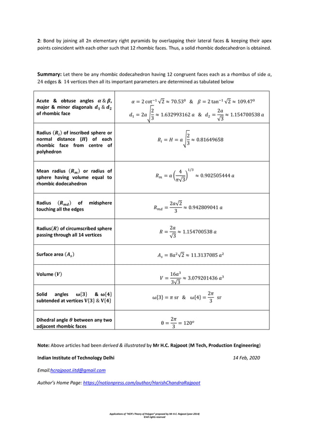 Mathematical Analysis Of Rhombic Dodecahedron By Applying Hcrs Theory