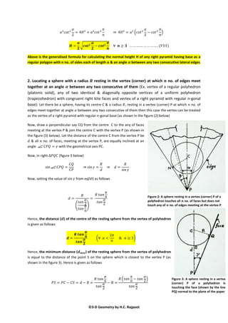Mathematical analysis of sphere resting in the vertex of polyhedron, filleting of the faces ...