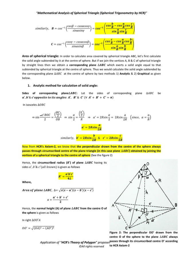 Mathematical Analysis of Spherical Triangle (Spherical Trigonometry by ...
