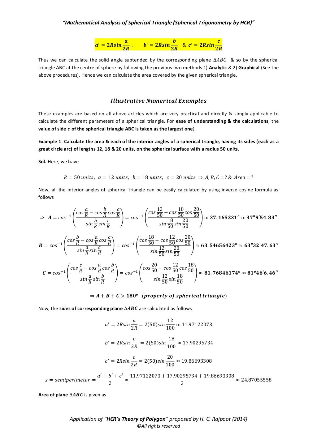 Mathematical Analysis Of Spherical Triangle Spherical Trigonometry B