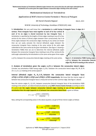 Mathematical Analysis of Tetrahedron (dihedral angles between the ...