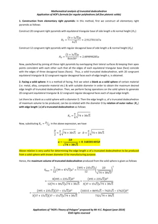 Mathematical analysis of truncated dodecahedron | PDF
