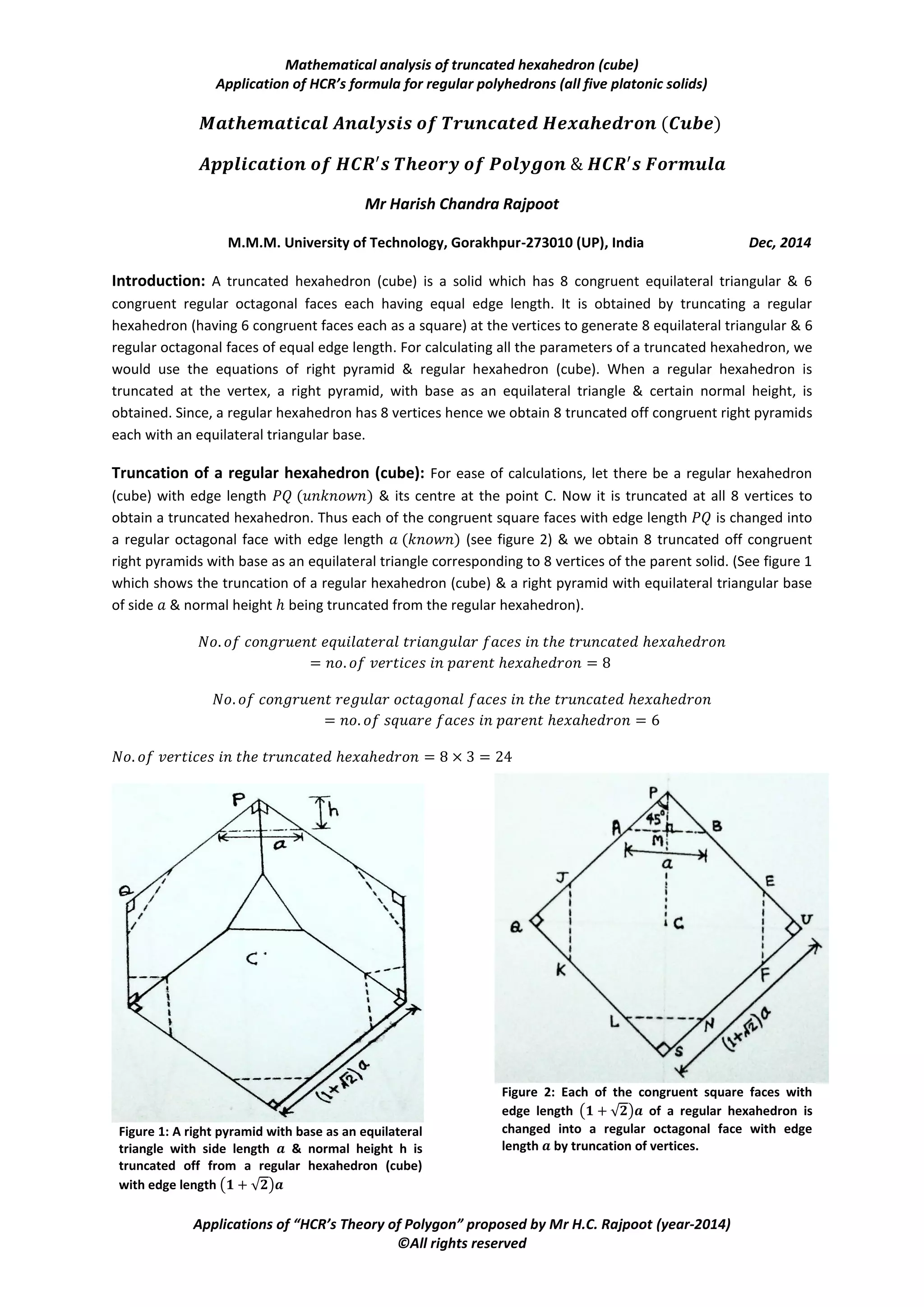 Mathematical analysis of truncated cube/hexahedron | PDF