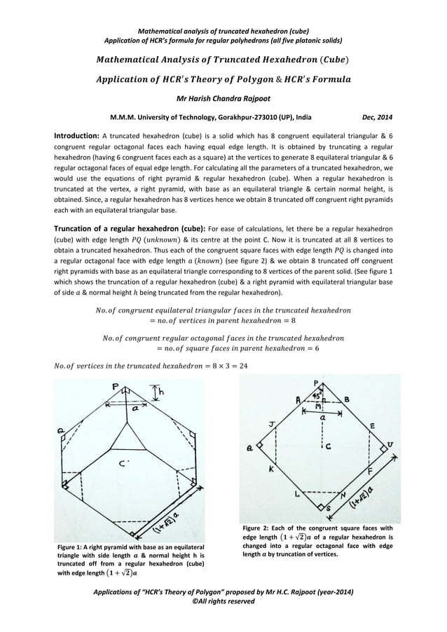 Mathematical analysis of truncated cube/hexahedron | PDF | Physics ...