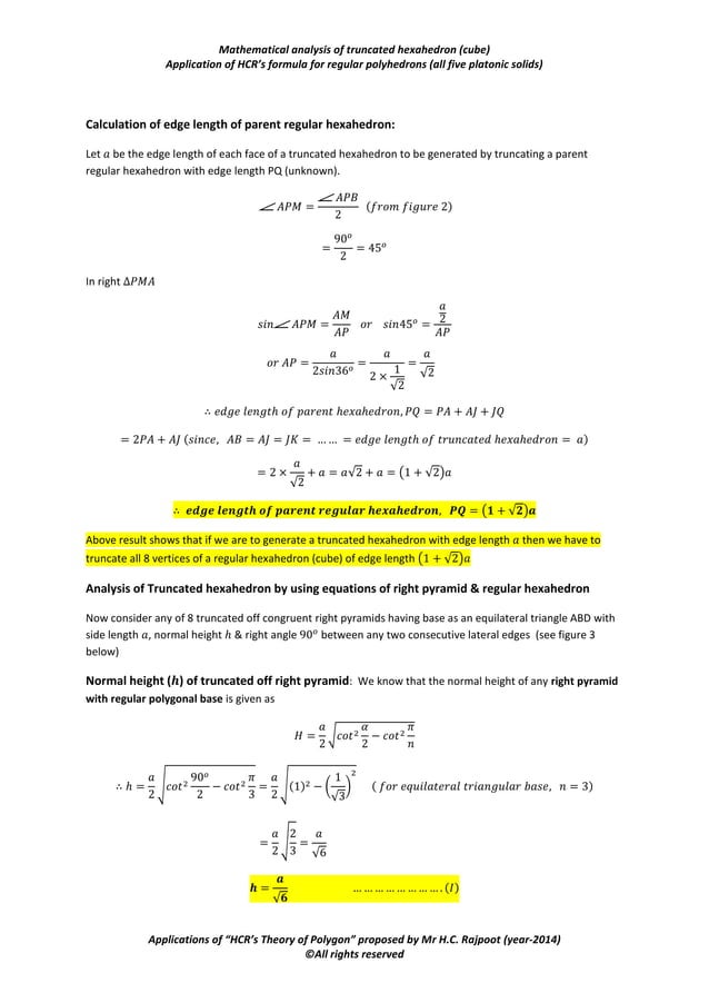 Mathematical analysis of truncated cube/hexahedron | PDF | Physics ...