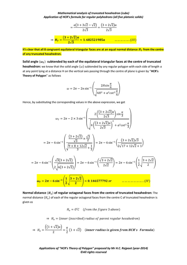 Mathematical analysis of truncated cube/hexahedron | PDF | Physics ...
