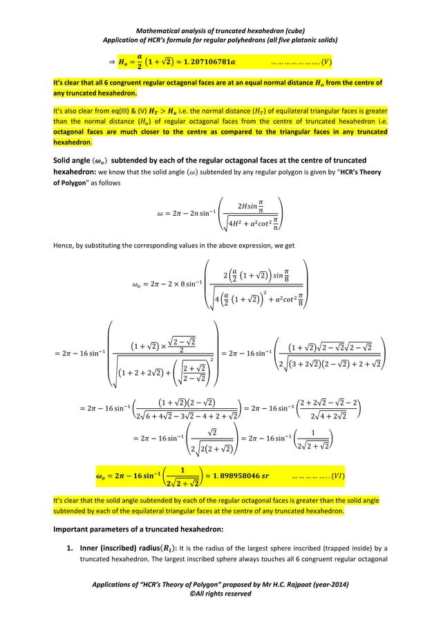 Mathematical analysis of truncated cube/hexahedron | PDF | Physics ...