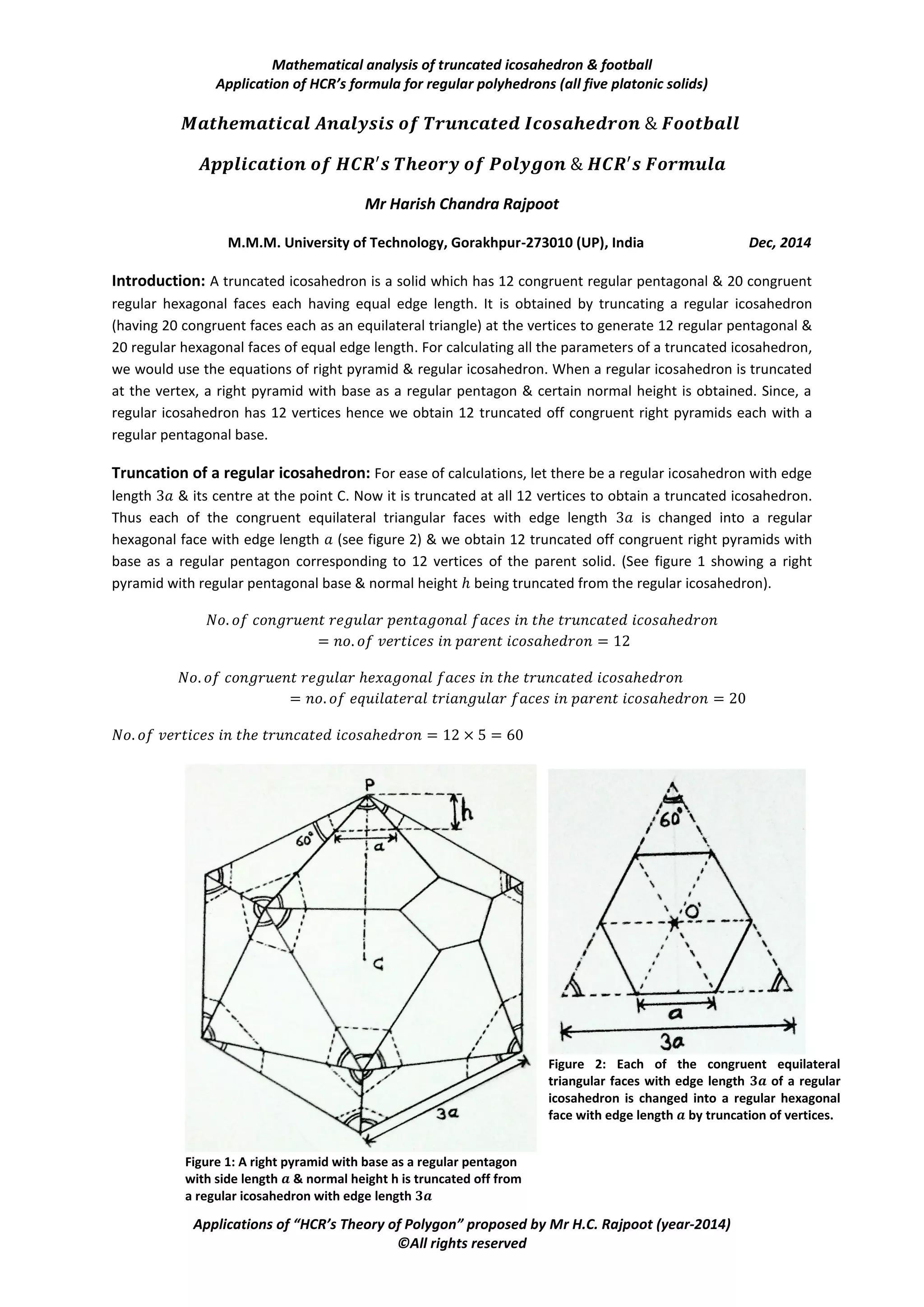 Mathematical analysis of truncated icosahedron & identical football by ...