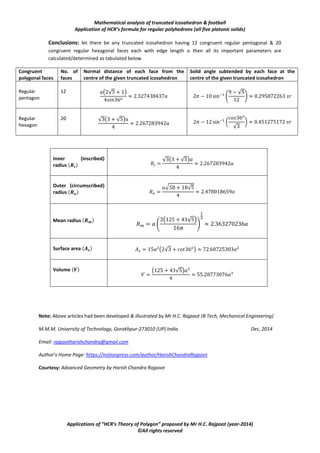 Mathematical analysis of truncated icosahedron & identical football by ...