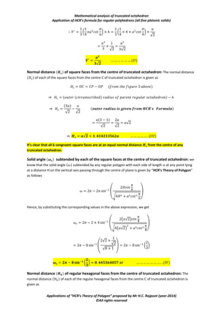 Mathematical analysis of truncated octahedron (Applications of HCR's ...