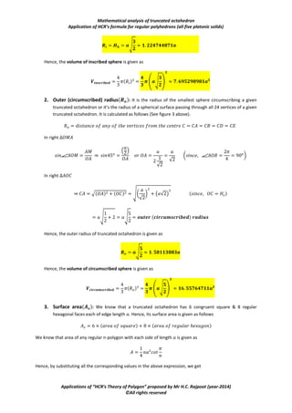 Mathematical analysis of truncated octahedron (Applications of HCR's ...