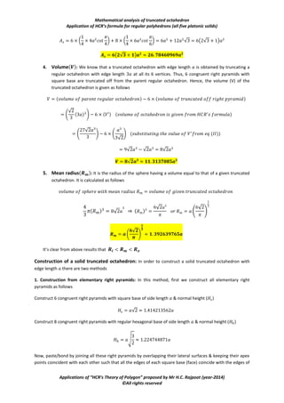 Mathematical analysis of truncated octahedron (Applications of HCR's ...