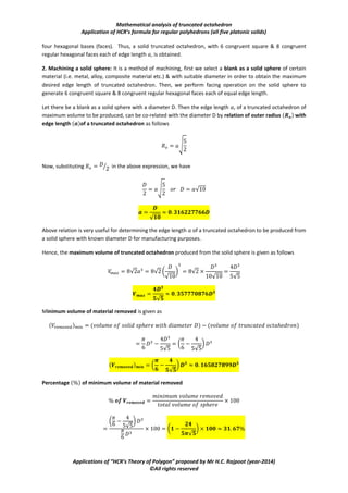 Mathematical analysis of truncated octahedron (Applications of HCR's ...