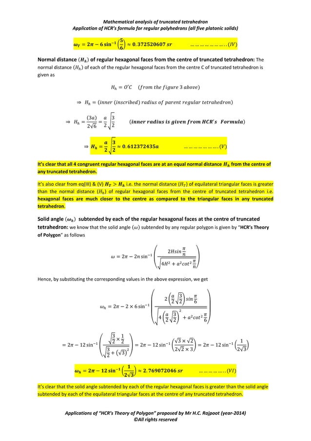 Mathematical analysis of truncated tetrahedron (Application of HCR's ...